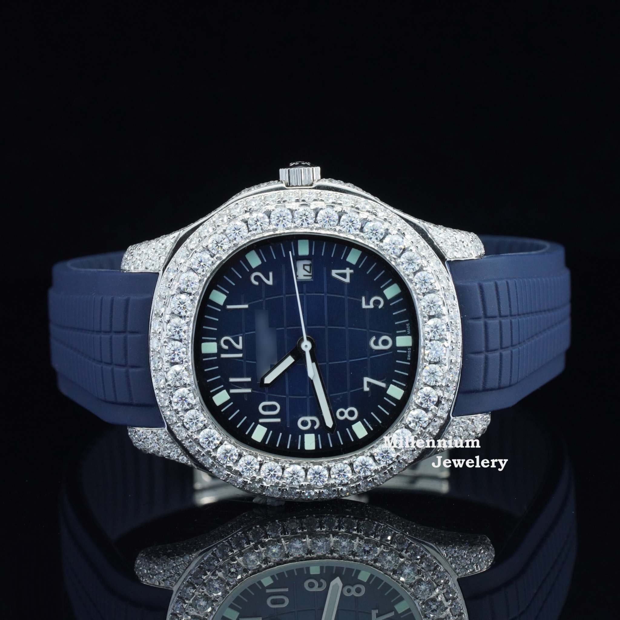 Iced Out Moissanite Watch Blue Color Belt Automatic Watch For Men ...