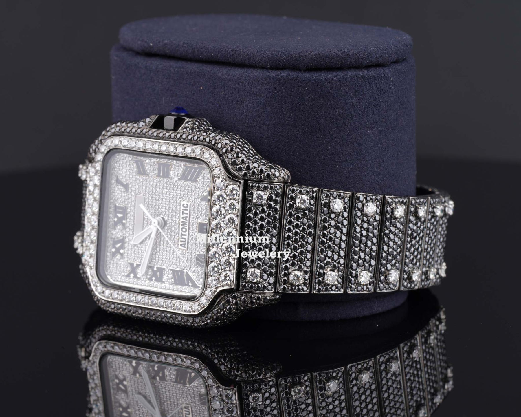Optimus Moissanite Black Diamond Iced Out Automatic Watch For Men ...