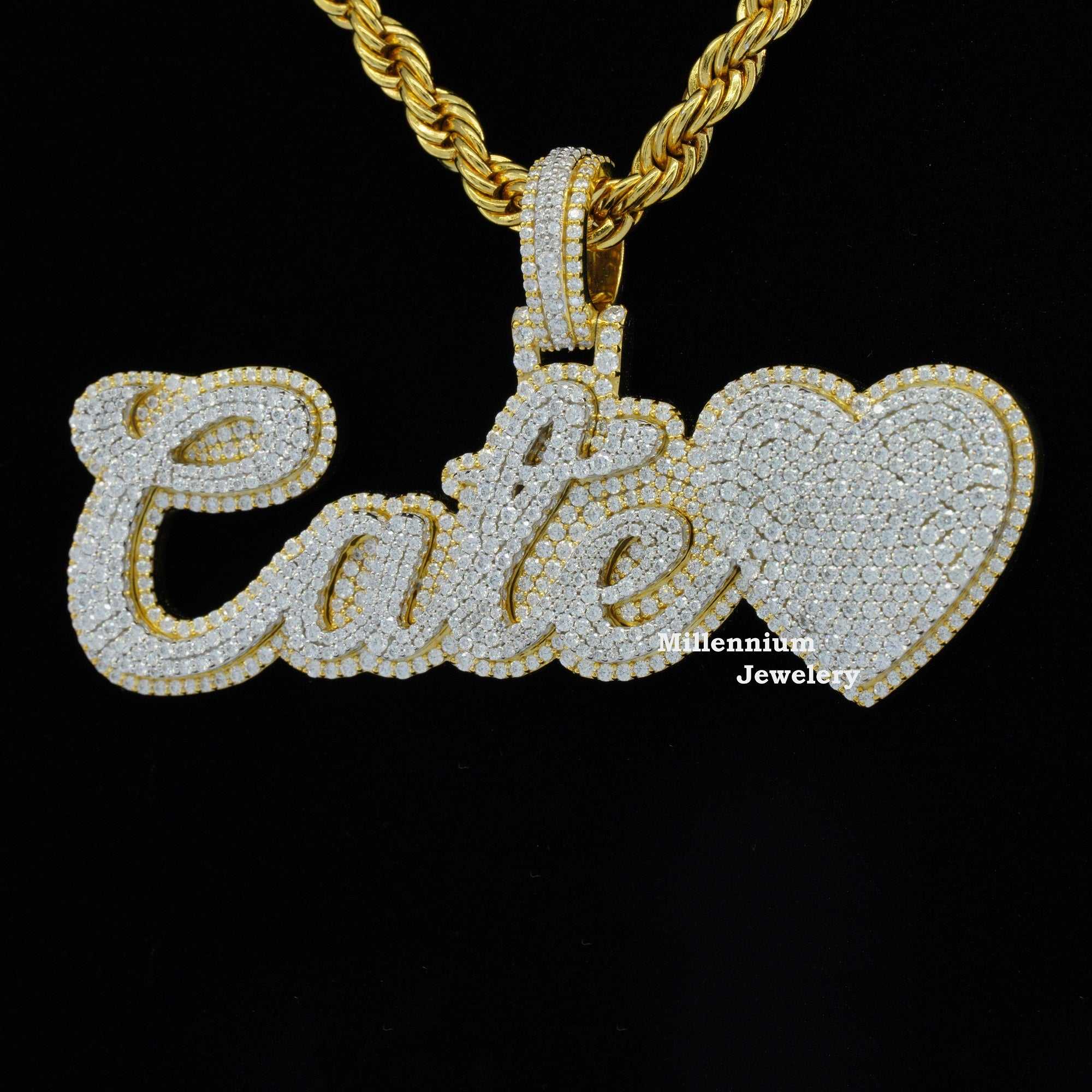 Custom Cate Name Moissanite Round Cut Diamond Totally Hip Hop Pendant ...