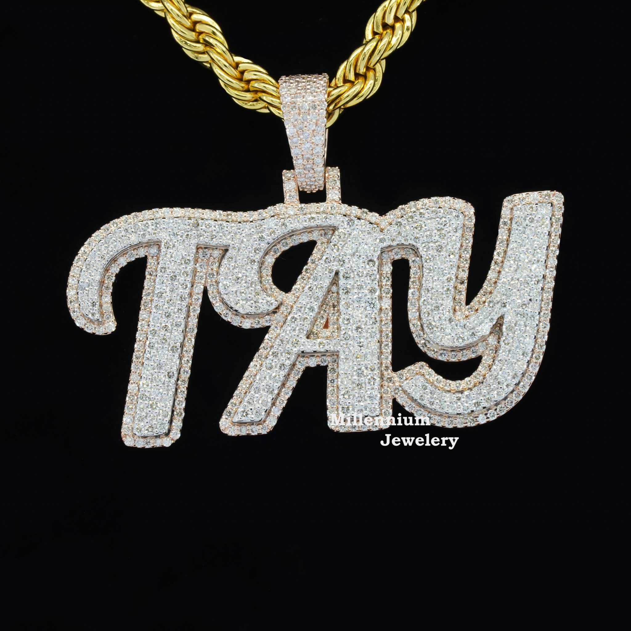 Custom Tay Name Classic Moissanite Diamond Round Shape Hip Hop Pendant ...