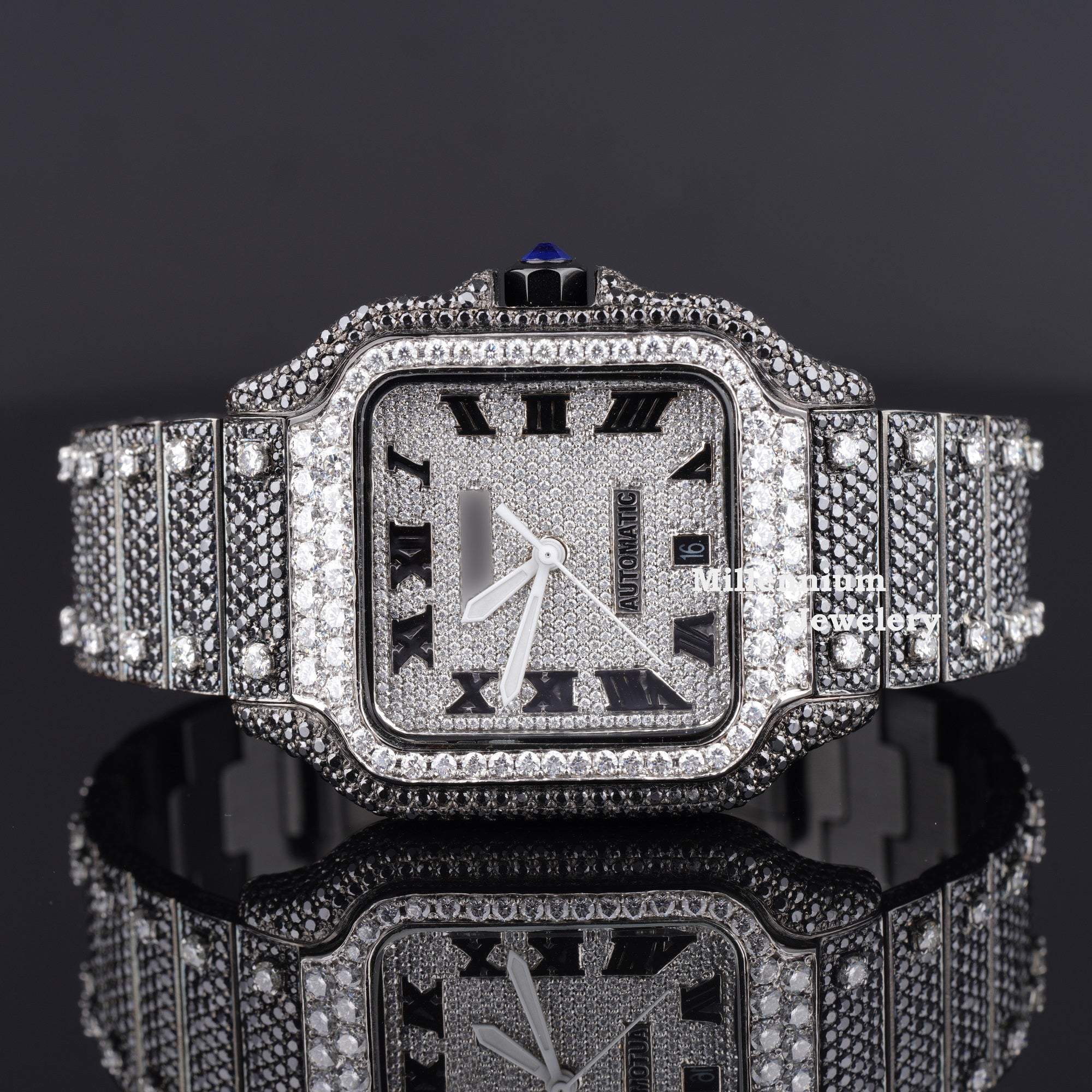 Optimus Moissanite Black Diamond Iced Out Automatic Watch For Men ...