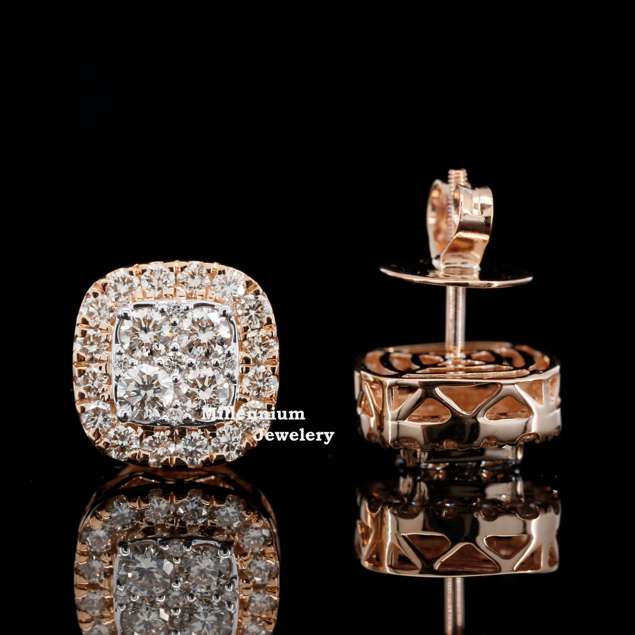 Fancy Halo Pattern Push Back Moissanite Diamond Hip Hop Unisex Earring ...