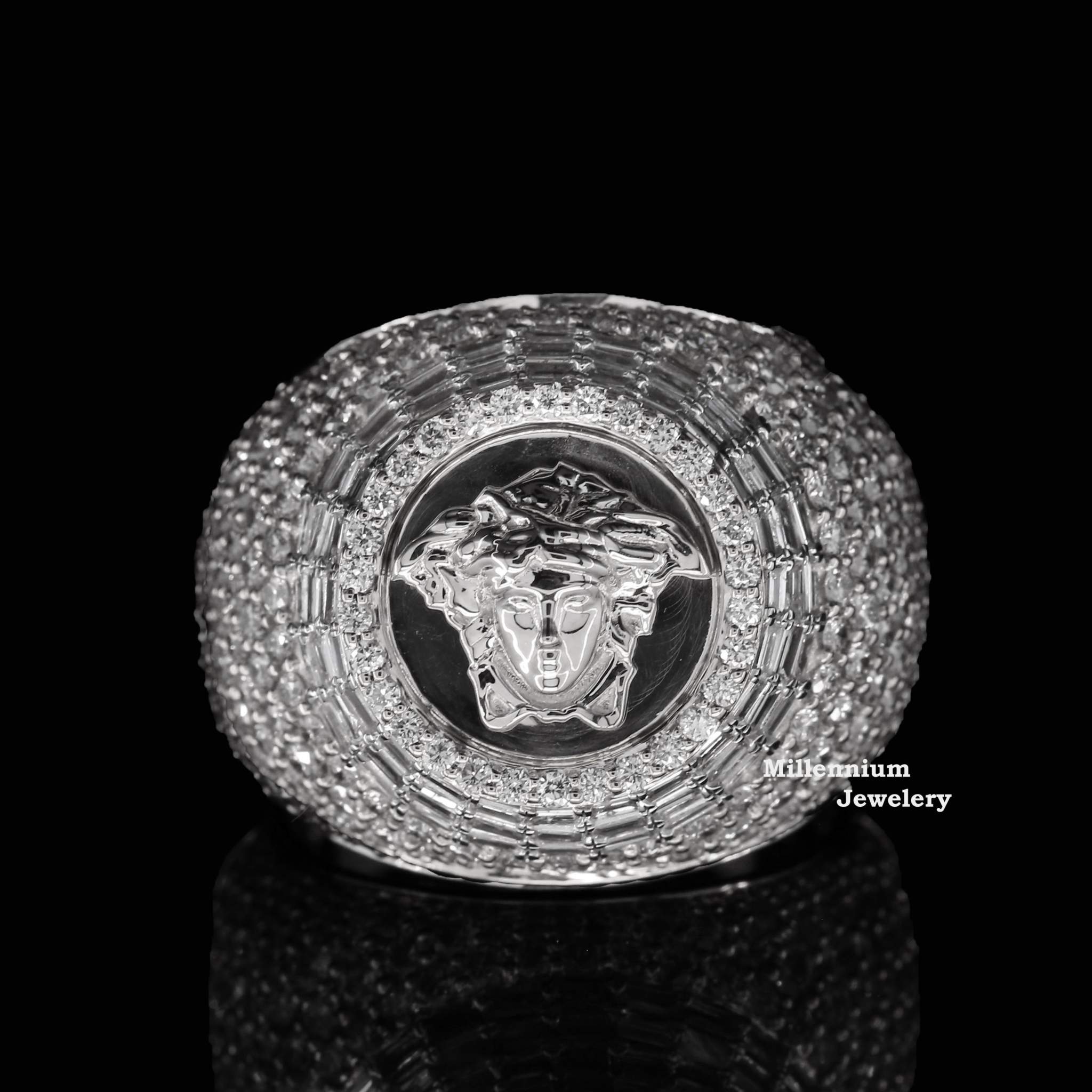 Varsace Logo Design Fully Iced Out Hip Hop Style Ring – Millennium Jewelery